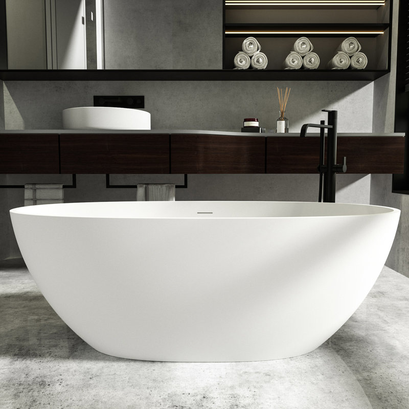 Cpingao 71" x 35.43" Freestanding Soaking Solid Surface Bathtub ...