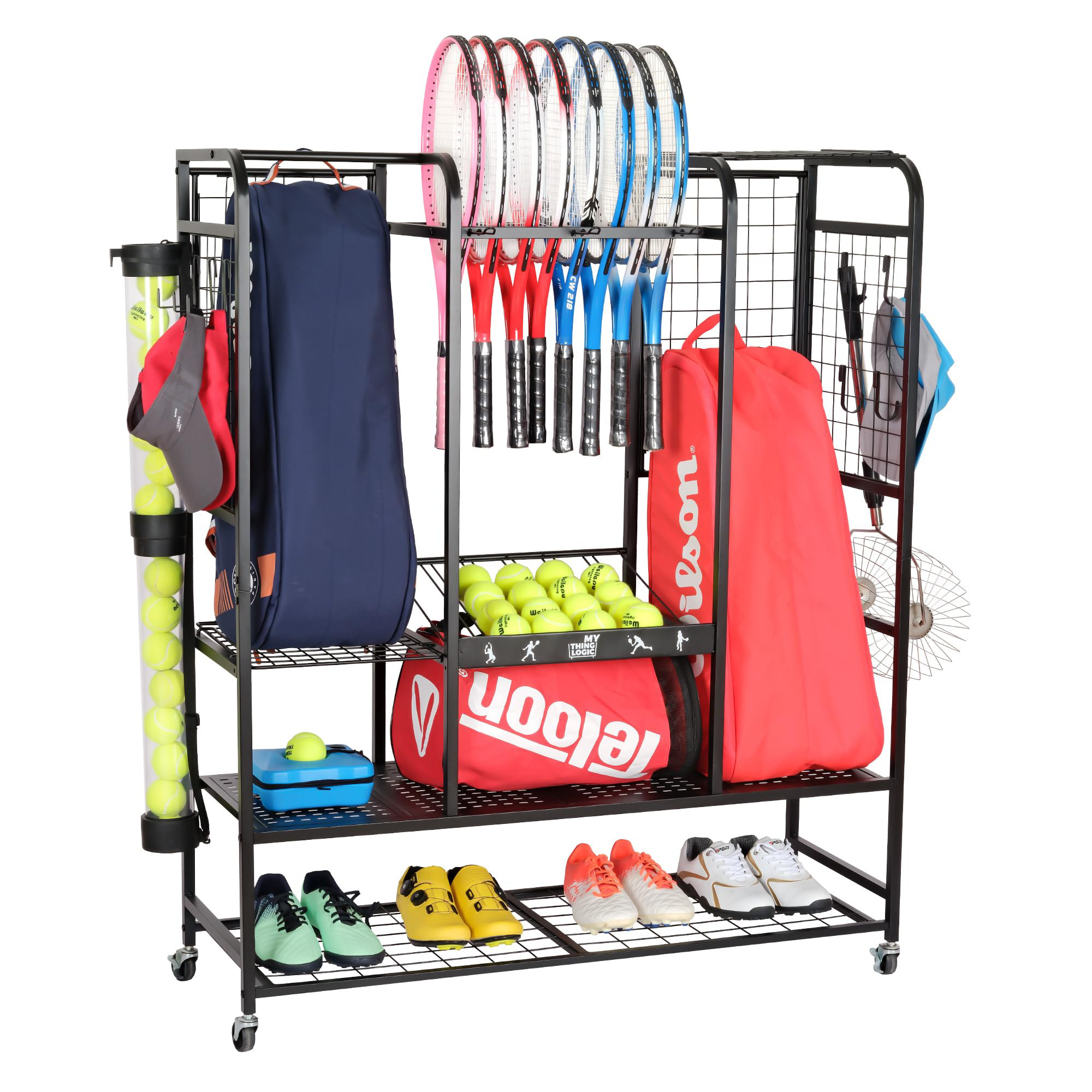 Latitude Run® Tennis Gear Storage Rack Sports Equipment Organizer With ...