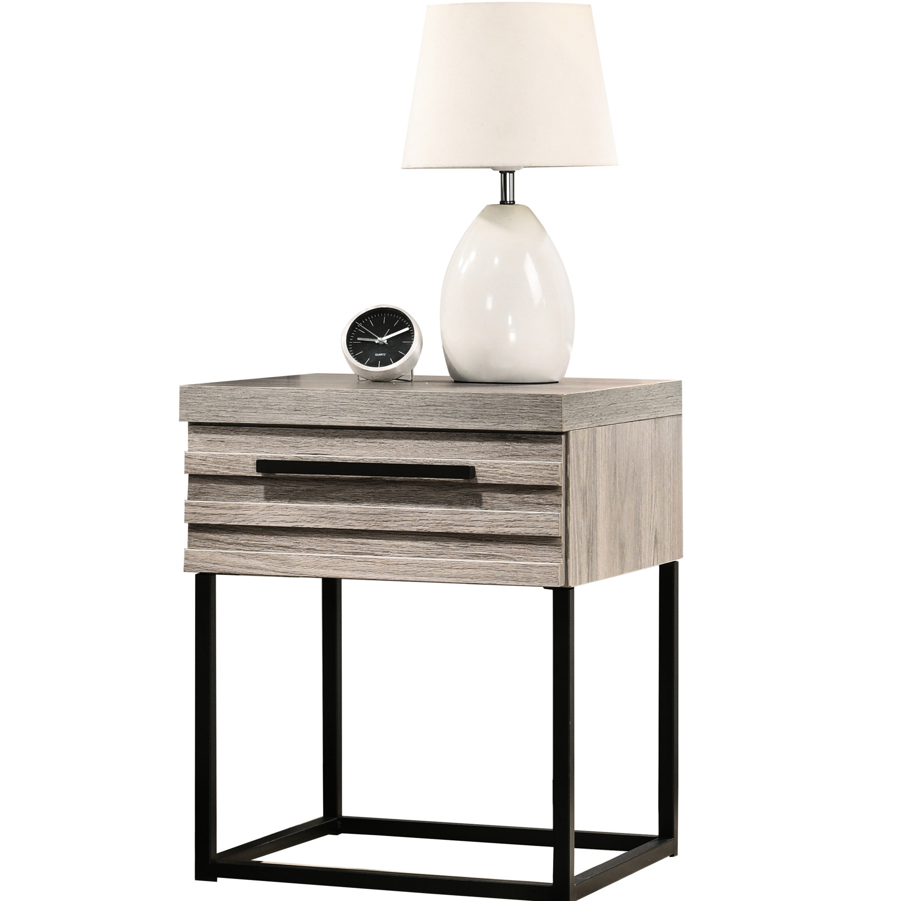Latitude Run® Contemporary Wood Nightstand With Metal Base - Weathered ...