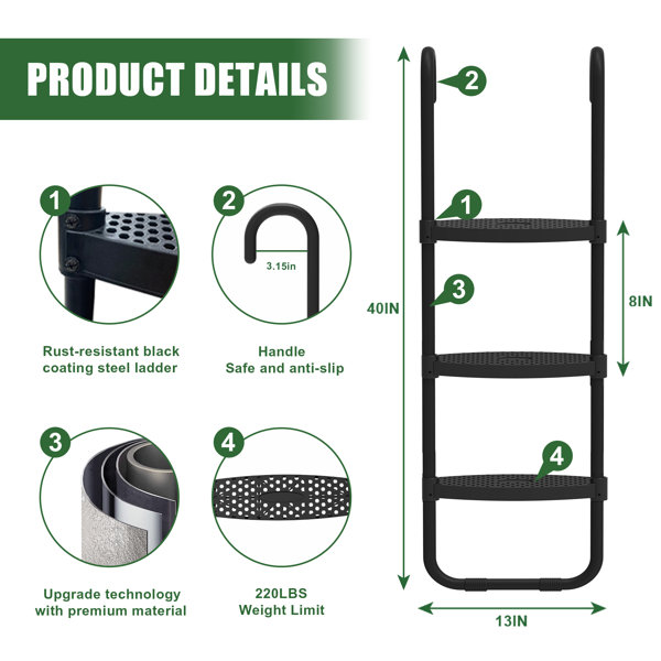 Eurmax Trampoline Ladder Trampoline Slide with Horizontal and Wide ...
