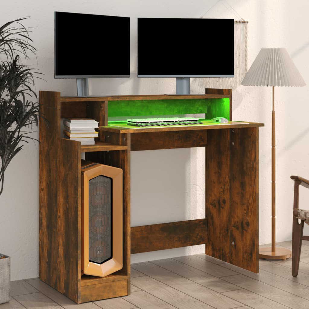 Wrought Studio™ Desk Home Office Table Computer Desk with LED Lights ...
