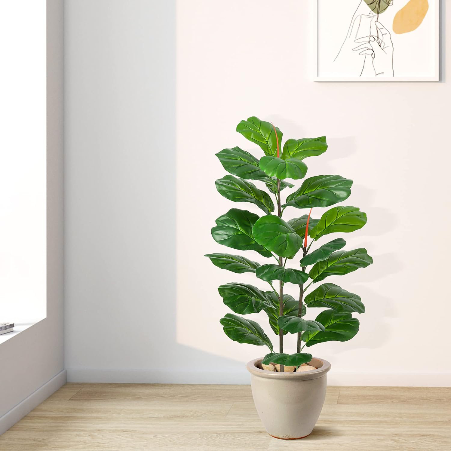 Ebern Designs 39" Artificial Fiddle Leaf Fig Tree – Tropical Plant With ...