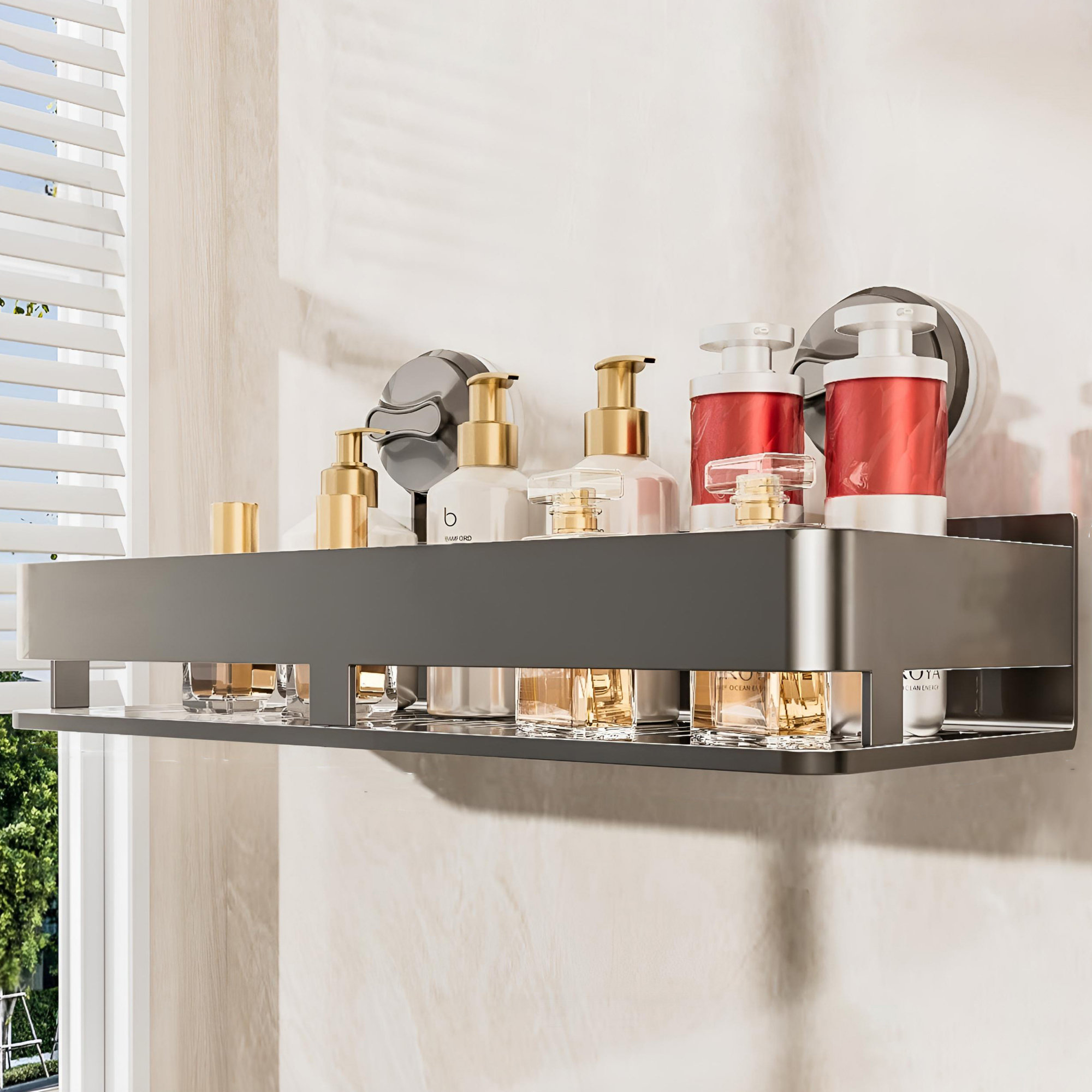 Rebrilliant Non Perforated Suction Cup Storage Rack, Bathroom Wall ...