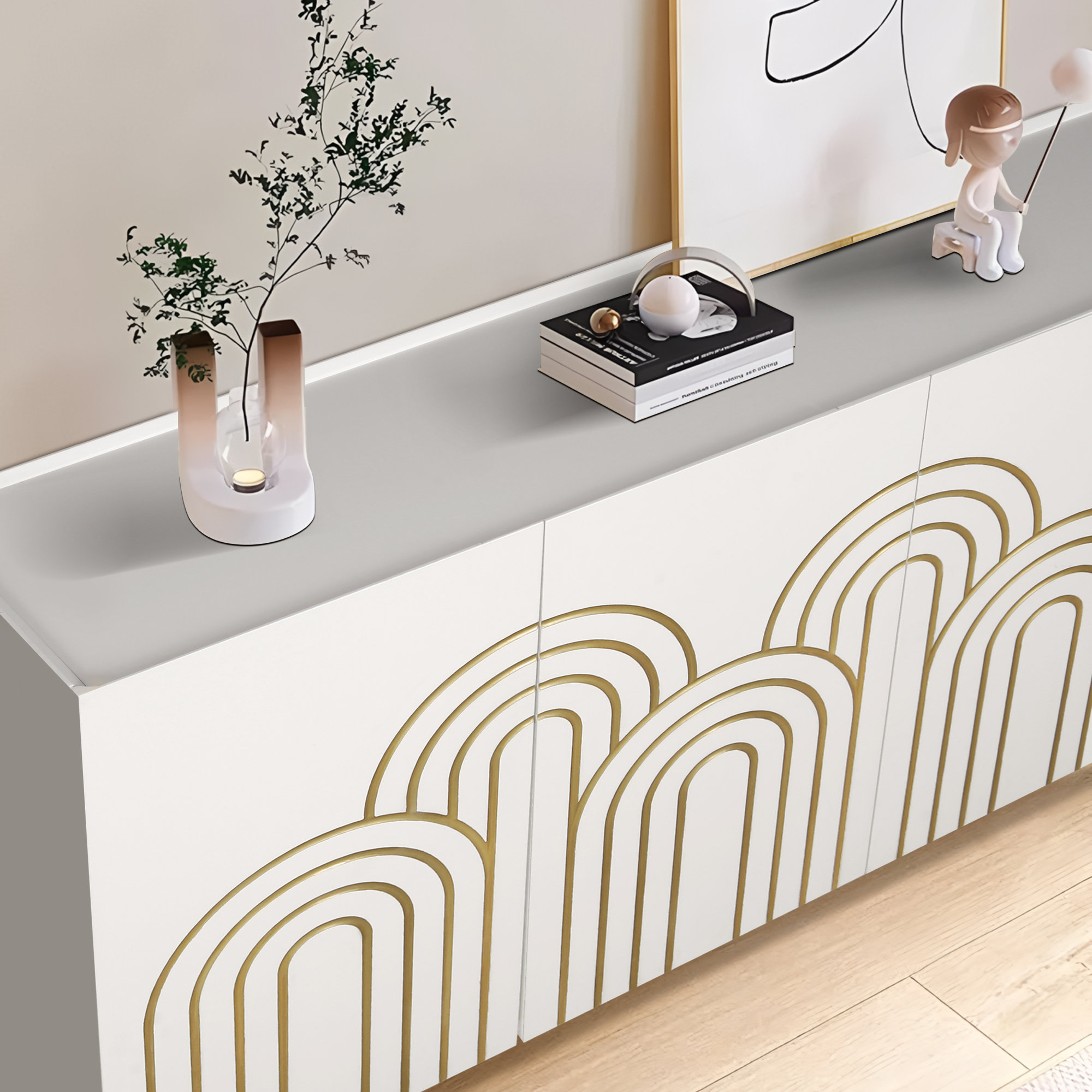 Latitude Run® Modern Fluted Sideboard Buffet With Storage, White 4-door ...