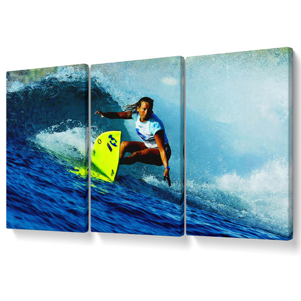 Highland Dunes Surfer Number One Female Canvas 3 Panel Set | Wayfair.co.uk