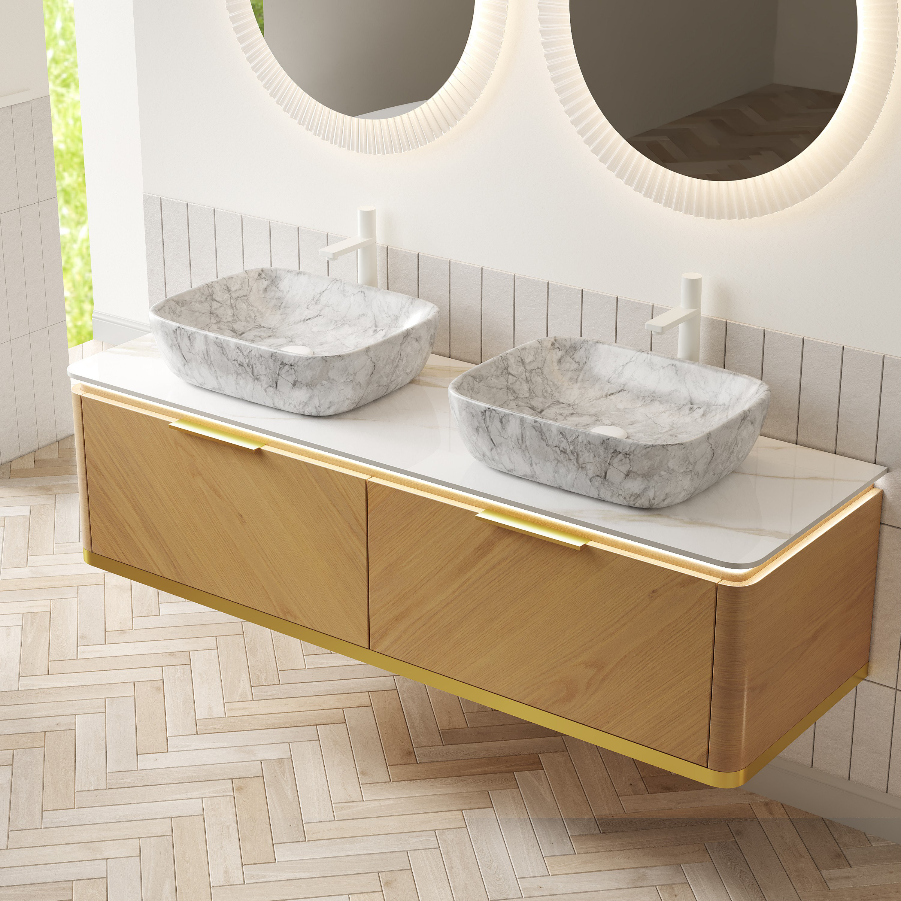 Latitude Run® 60" Double Sink Floating Bathroom Vanity With Vessel ...