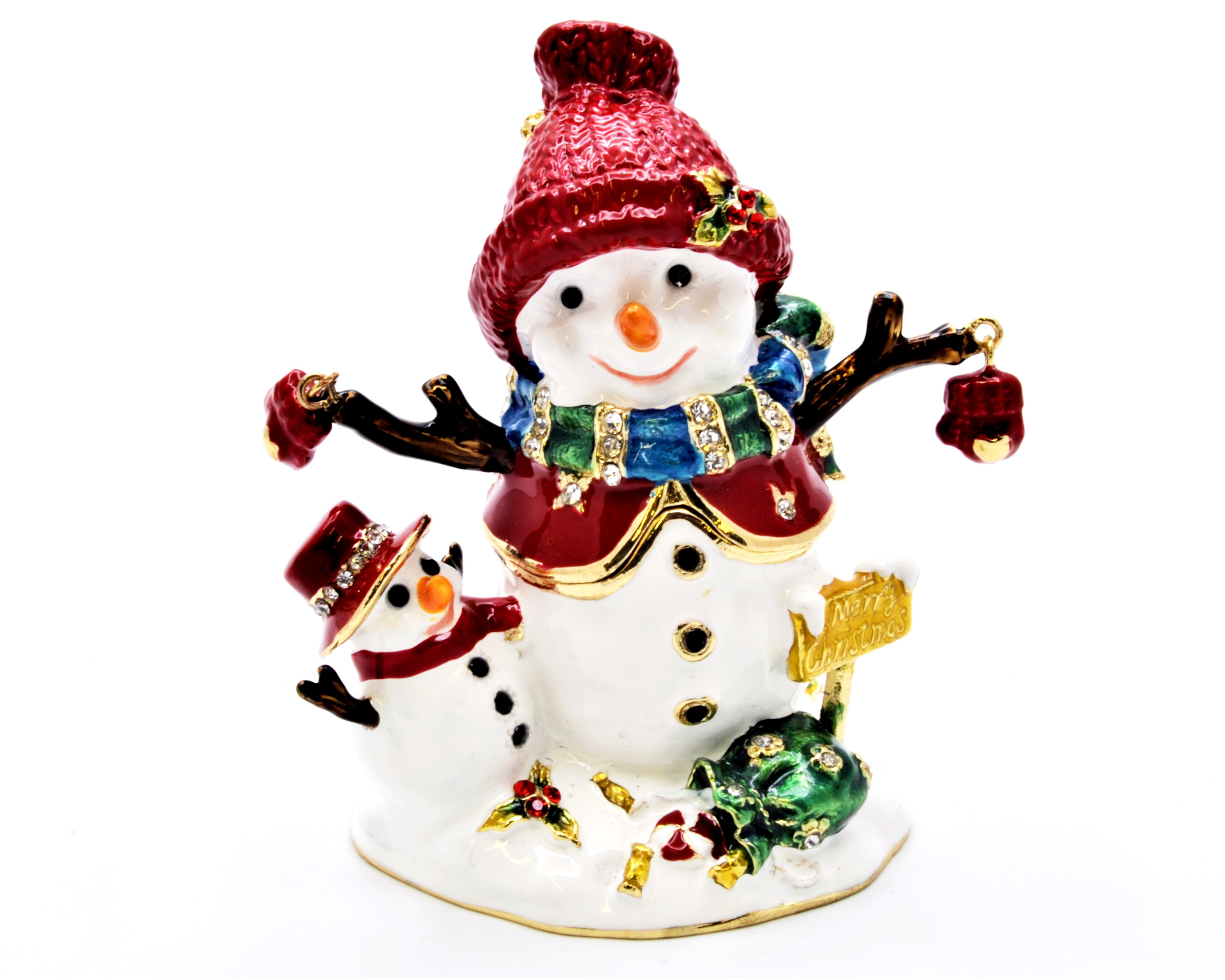 The Holiday Aisle® Raith Bejeweled Double Snowman Decortive Box | Wayfair