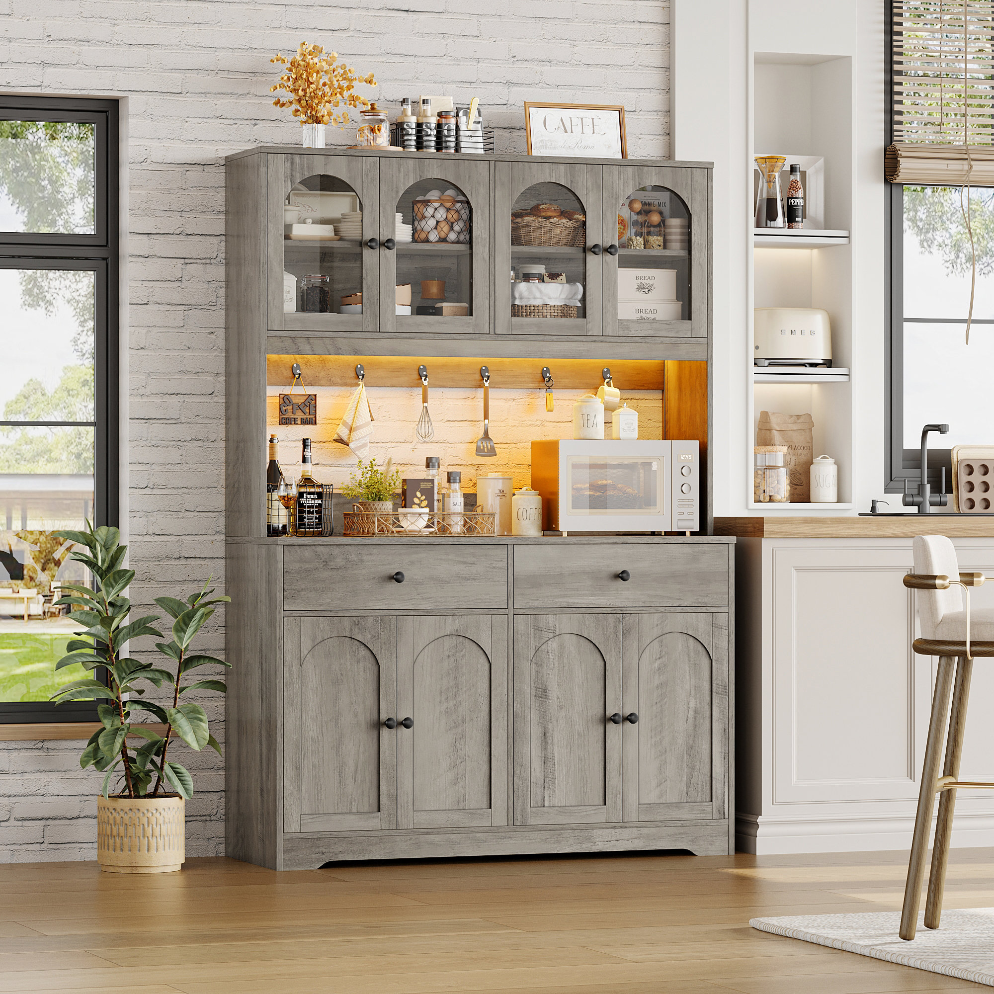 Ophelia & Co. 71" LED Kitchen Pantry Cabinet with Power Outlet, Large ...