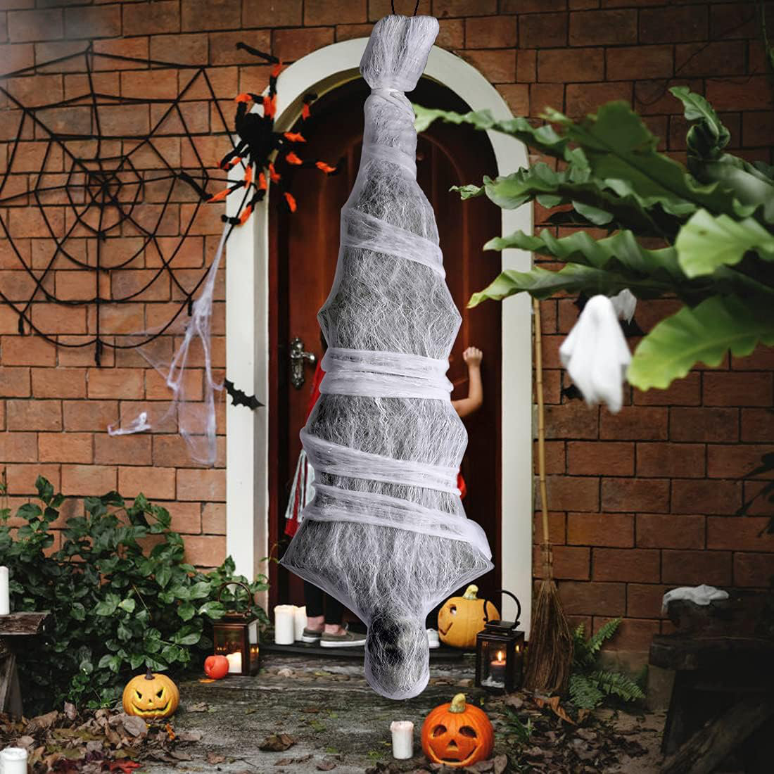 The Holiday Aisle® Halloween Cocoon Outdoor Decoration, Scary Hanging ...
