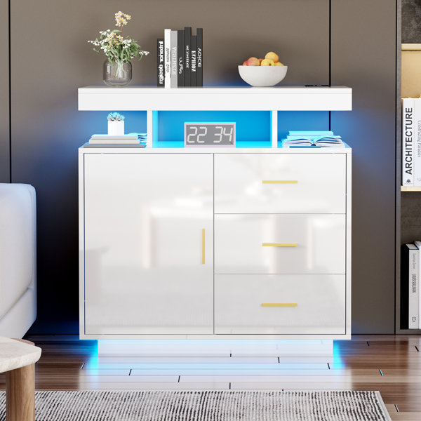 Wrought Studio™ Cordai Sideboard Buffet Storage Cabinet With Led Lights ...
