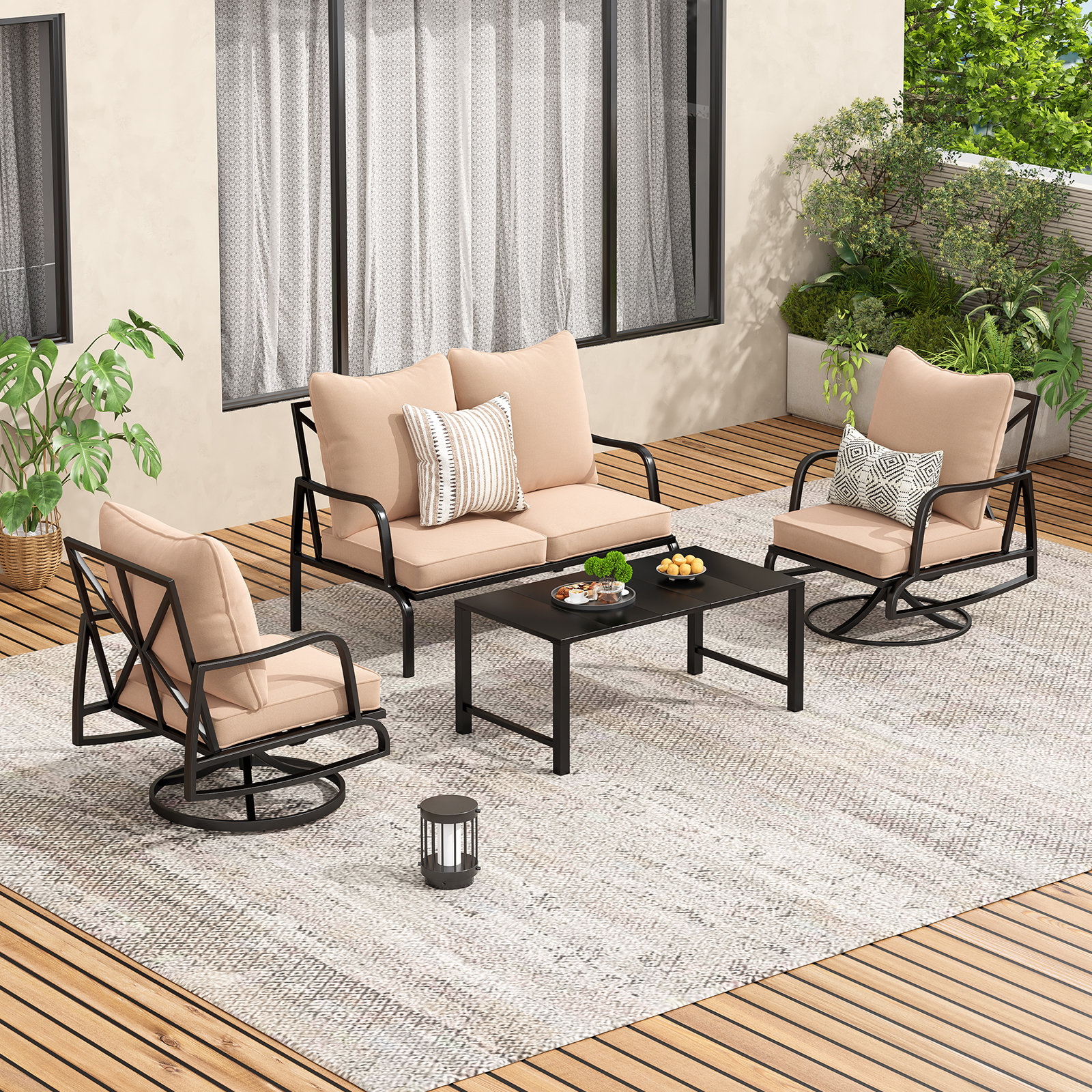 Lark Manor™ Metal 4 - Person Metal Patio Conversation Set with 2PCS ...