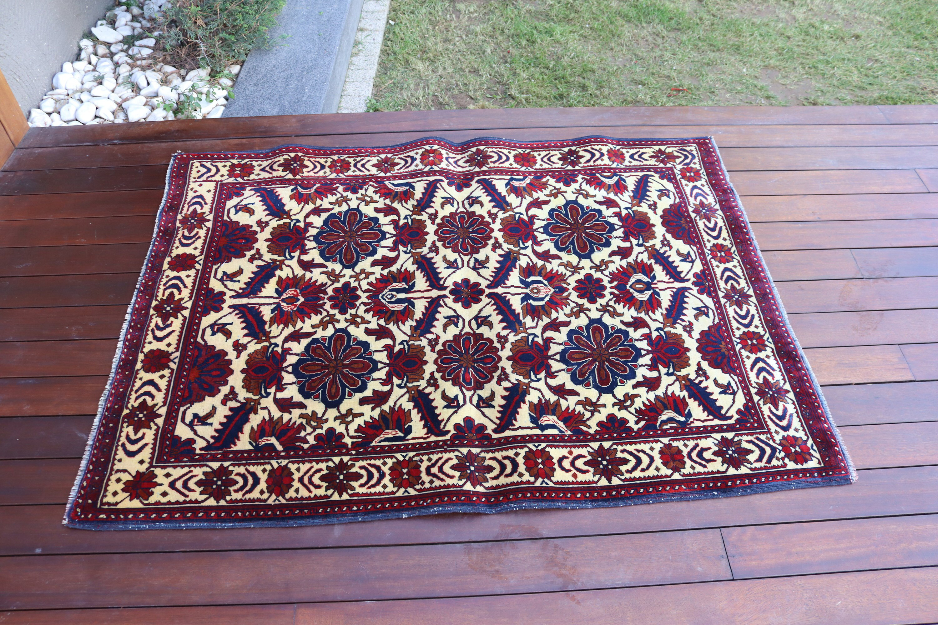 Bungalow Rose Vintage Turkish Door Mat in Bold Red and Ivory Floral ...