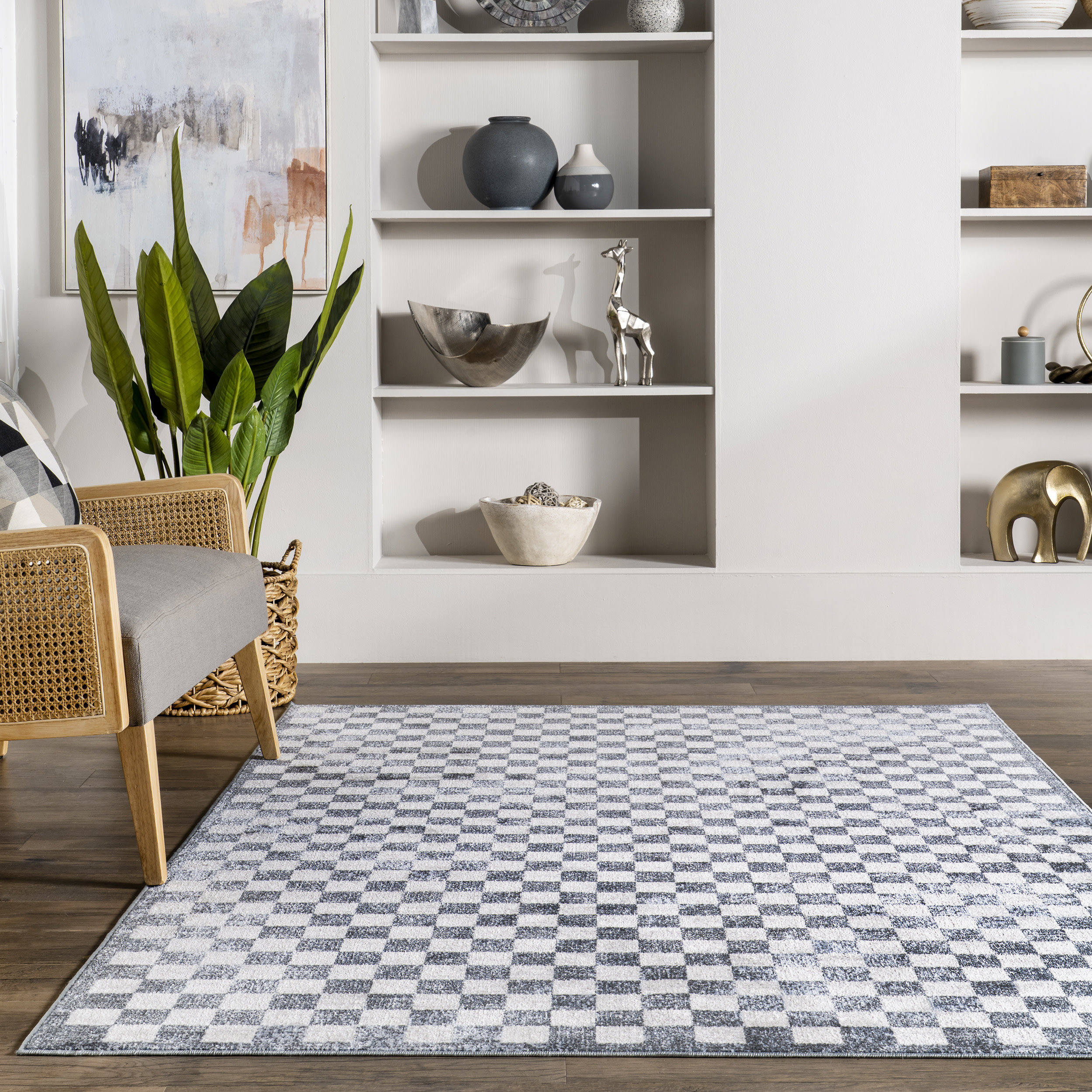 George Oliver Ashanti Checkered Machine Washable Area Rug for Living ...