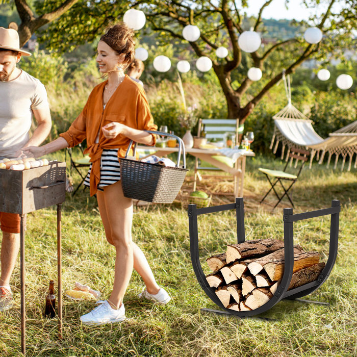 Winston Porter Mihal 19''W Stylish U-shaped Log Rack Black Steel Log ...