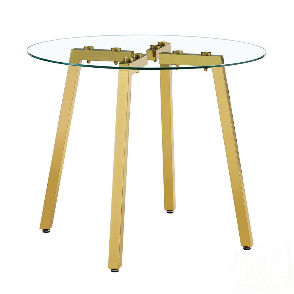 Mercer41 Modern Luxurious Round Tempered Glass Dining Table with Gold 7 ...