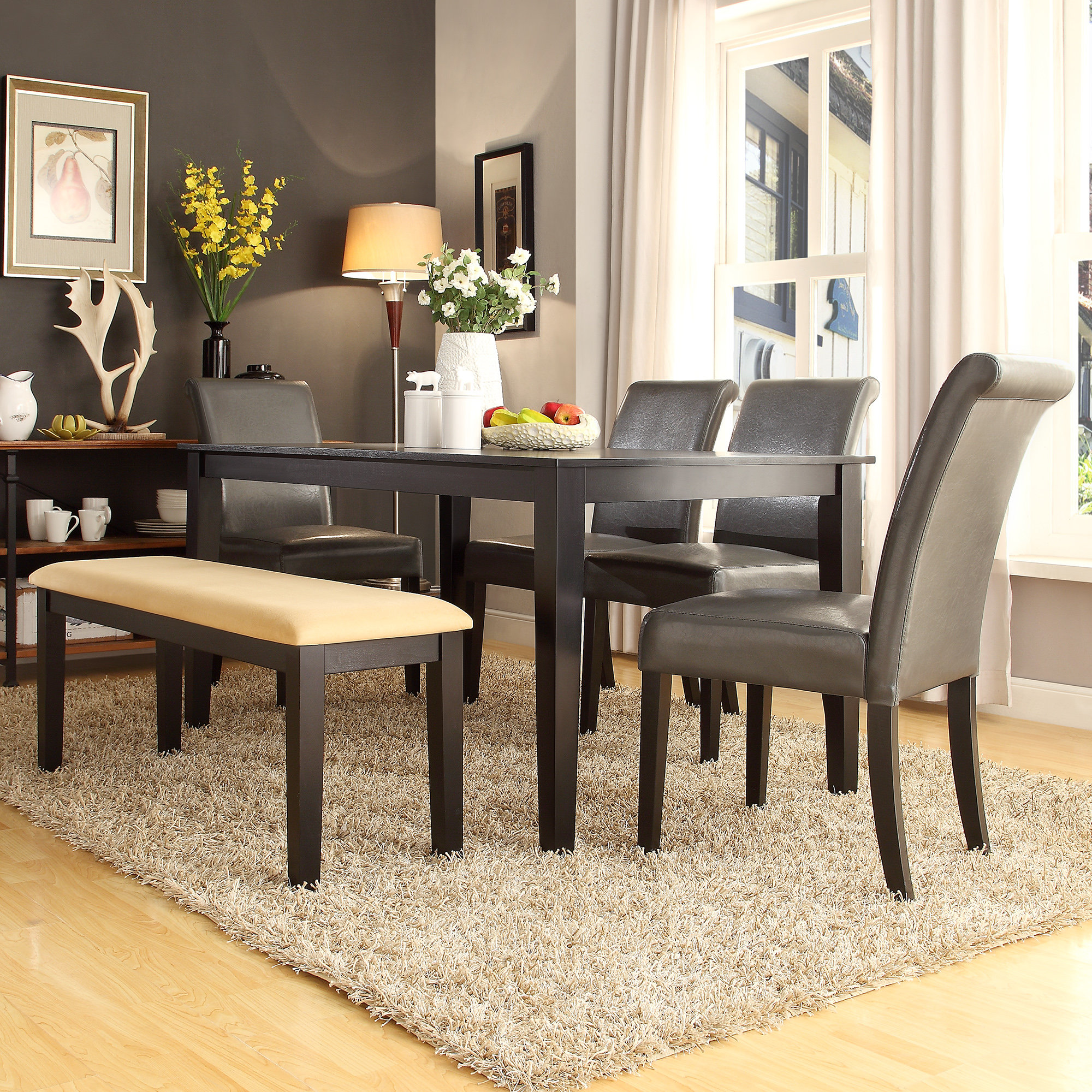 Lark Manor™ Alexa-Mae 60" Black Finish Dining Set - 6-Piece, Dining ...