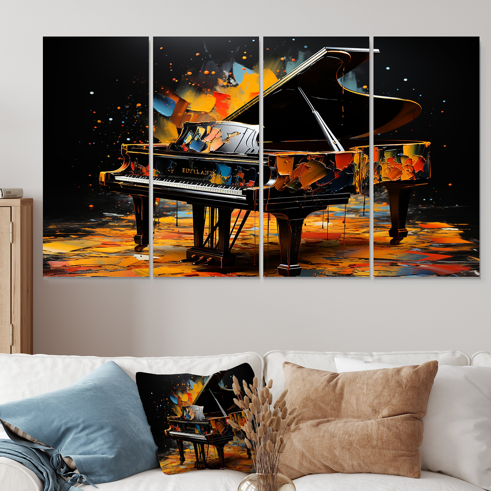 Lark Manor™ Orange Graphite Piano Serenade - Music Piano 4 Piece Wall ...