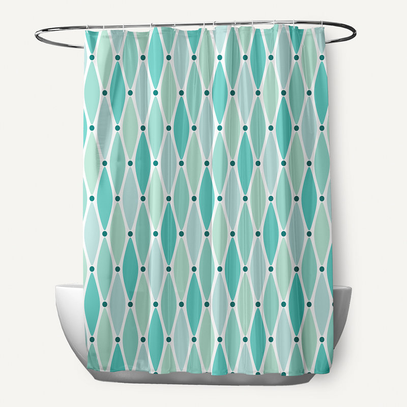 Highland Dunes Wavy Geometric Print Single Shower Curtain with 12 ...