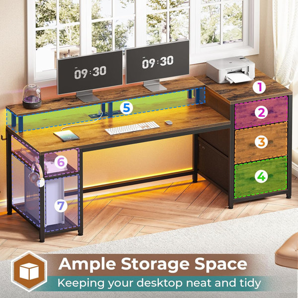 Wrought Studio™ 59" Office Desk With Drawers, Reversirble Computer Desk ...