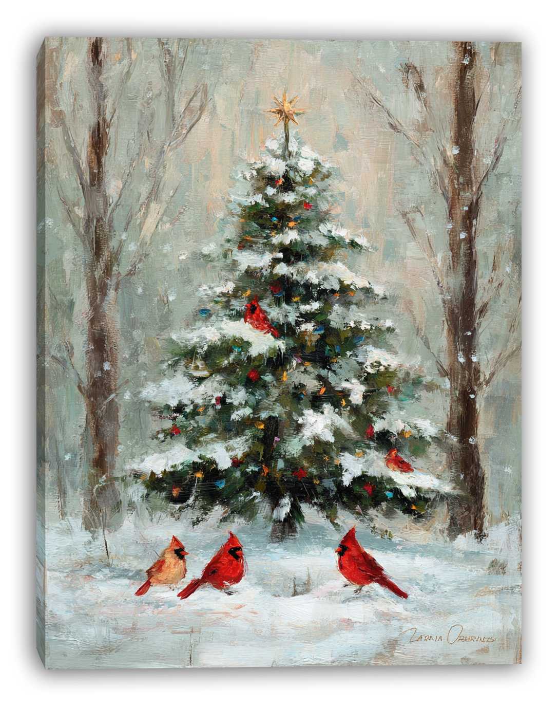 Ophelia & Co. Winter Cardinals by Christmas Tree Wrapped Canvas Wall ...