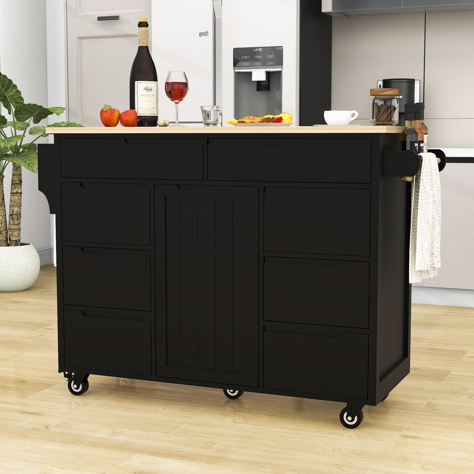 Latitude Run® Crader Rubber Wood Countertop Kitchen Cart Kitchen Island ...