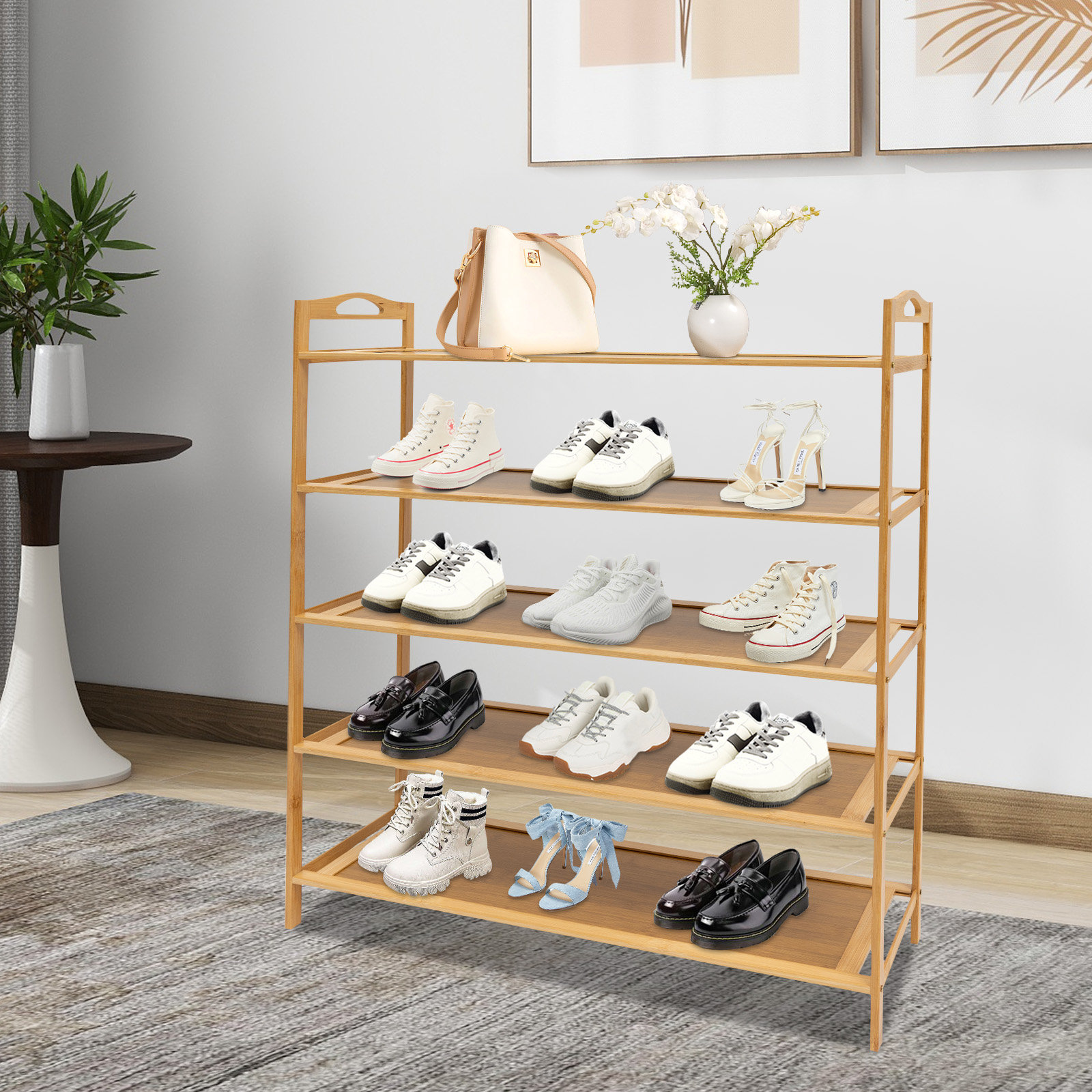 Winston Porter 5-Tier 15 Pair Solid Bamboo Shoe Rack & Reviews | Wayfair