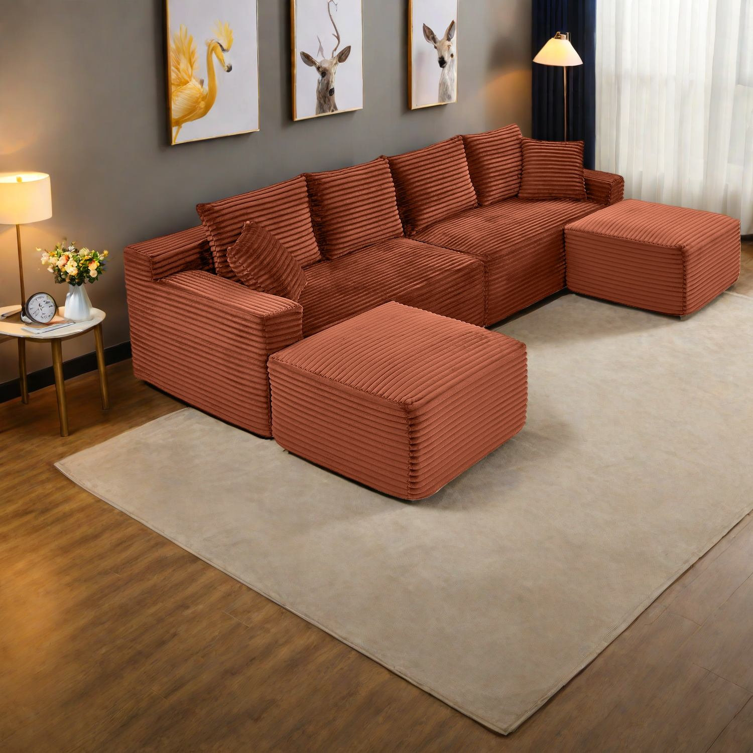 Latitude Run® Modern Orange Corduroy U-shaped Sectionals For Stylish ...
