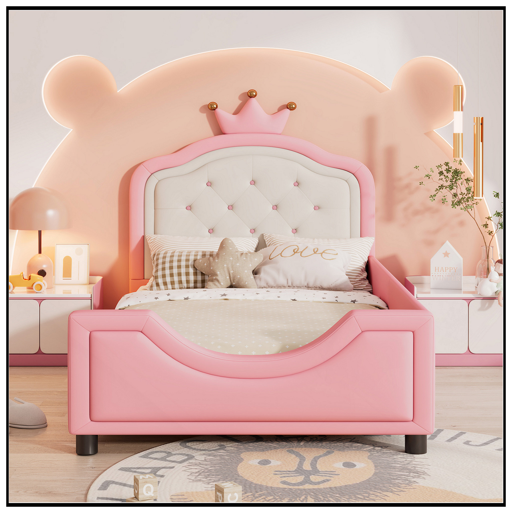 Mercer41 Cute Princess Twin Size PU Leather Upholstered Daybed With ...