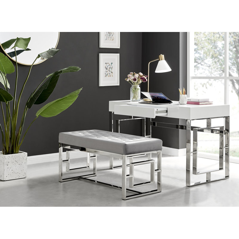 Canora Grey Camberley Luxury High Gloss And Chrome Dressing Table With ...