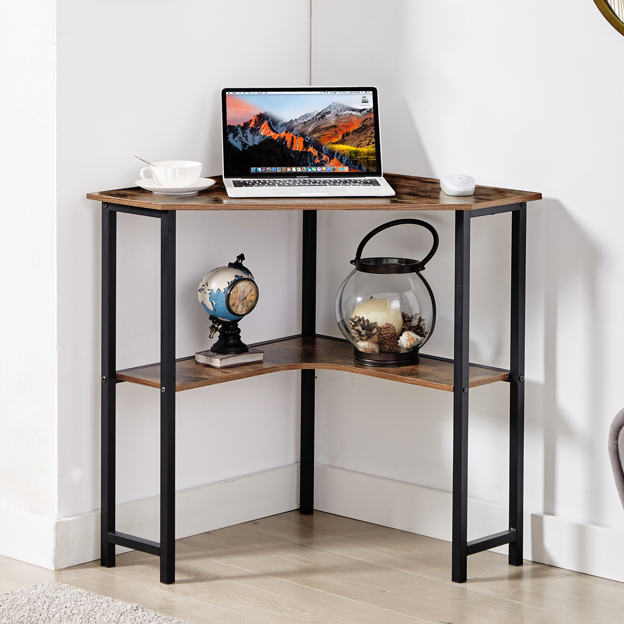 17 Stories Jaycub Corner Desk Computer Desk with Storage Shelves ...