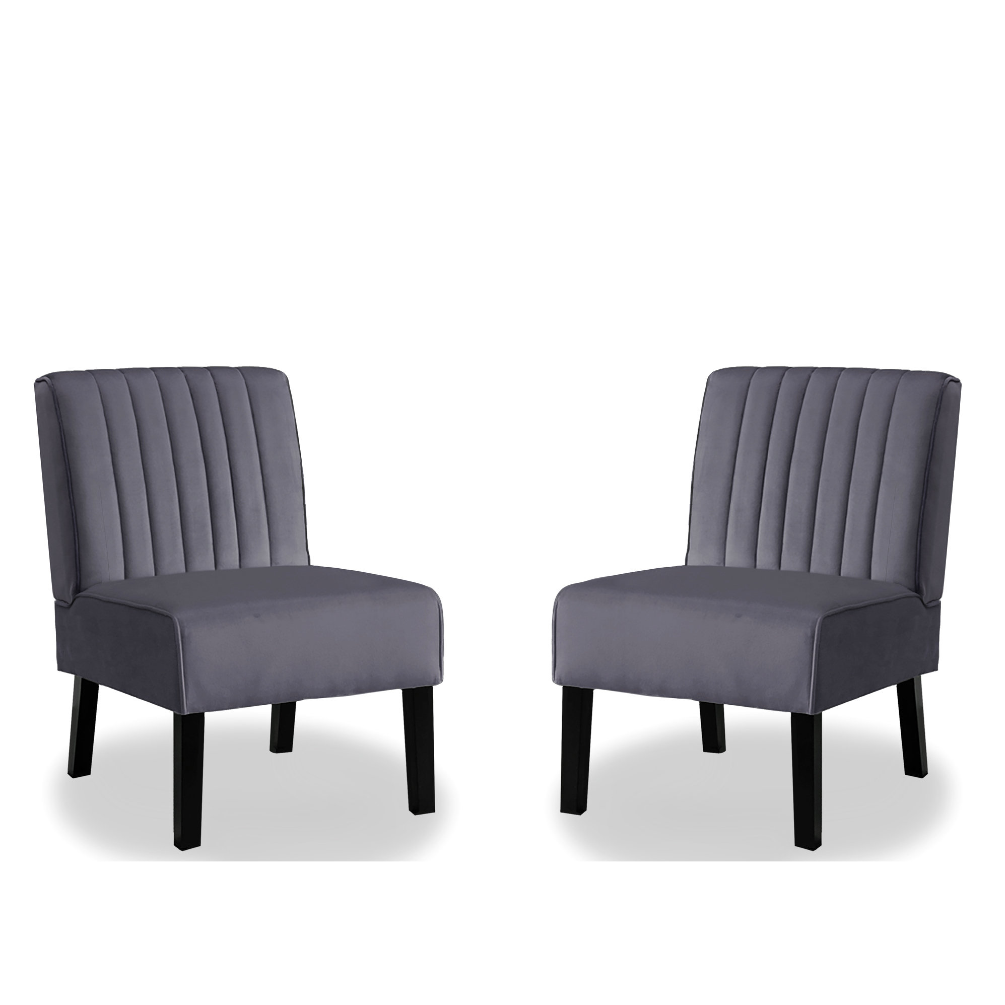 Mercer41 Of 2 Mid Century Modern Grey Velvet Accent Chairs, Solid Wood ...
