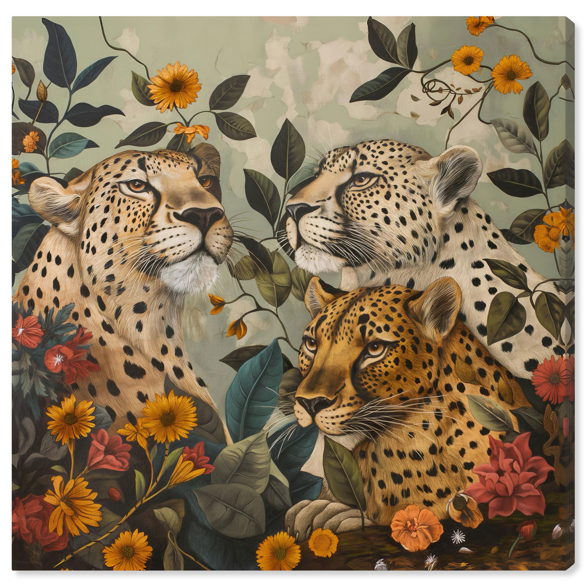 Art Remedy Leopards in Bloom Canvas Chinoiserie Art by Art Remedy | Wayfair
