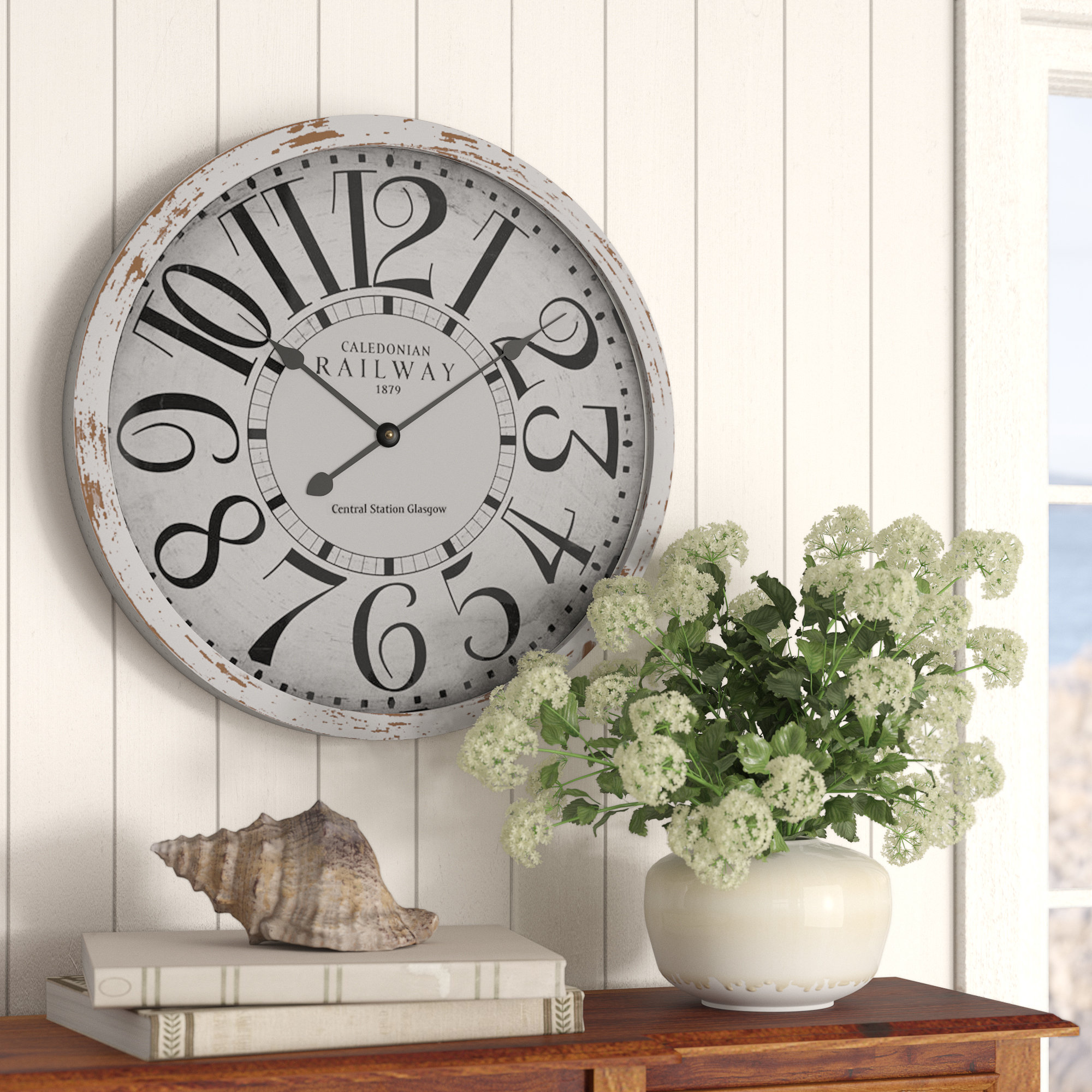 Highland Dunes White Wood Wall Clock & Reviews | Wayfair