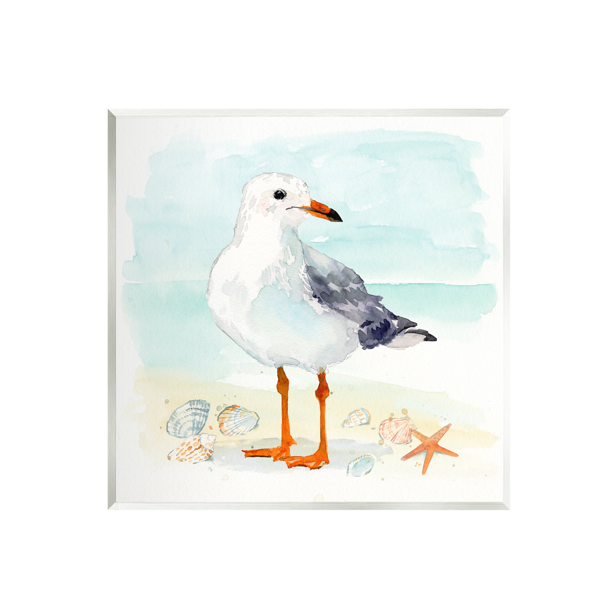Stupell Industries Az-936-Framed Coastal Seagull And Shells On Canvas ...