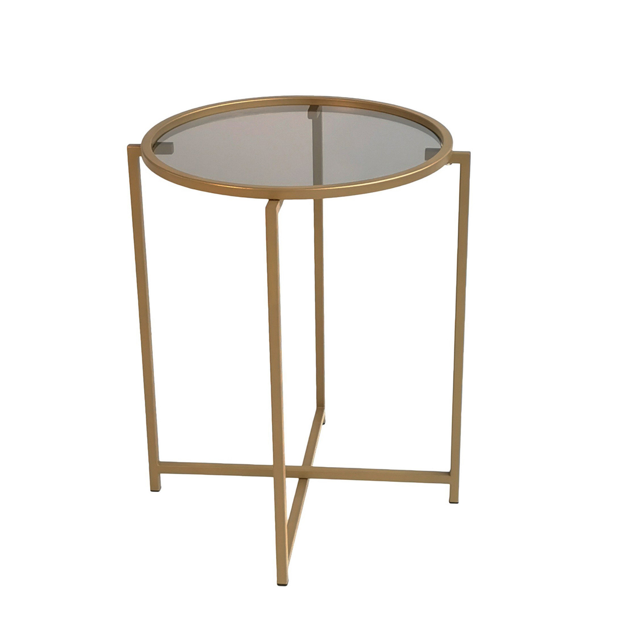 East Urban Home Plemmons Glass Tray Top Cross Legs End Table | Wayfair