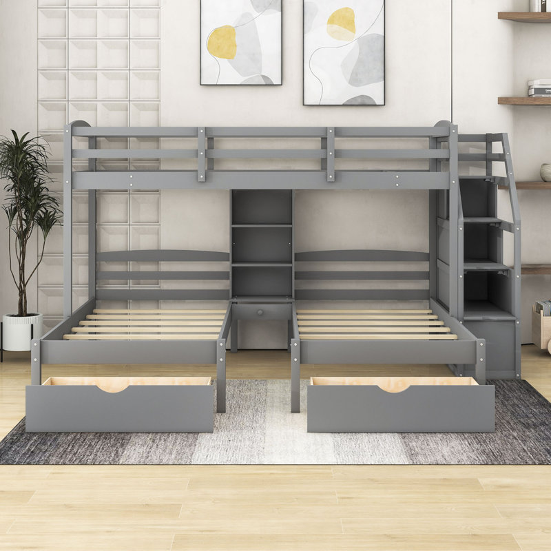 Harriet Bee Havasxon Kids Twin over Twin& Twin 3 Drawers Triple Bed ...