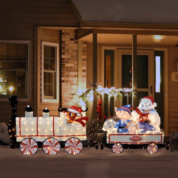 The Holiday Aisle® Rudolph PreLit LED 2D Yard Art Two Piece Train Set ...