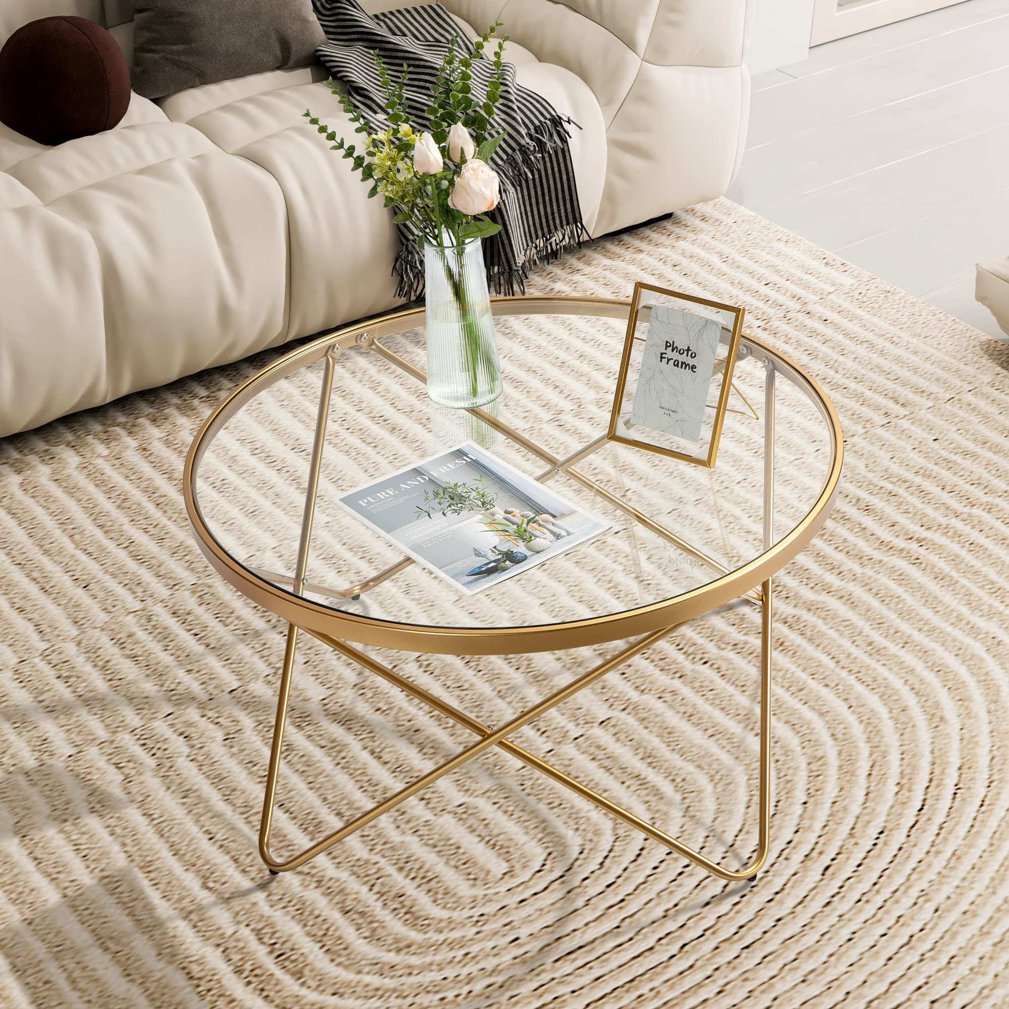 Everly Quinn Coffee Table With Metal Frame Central Table For Living ...