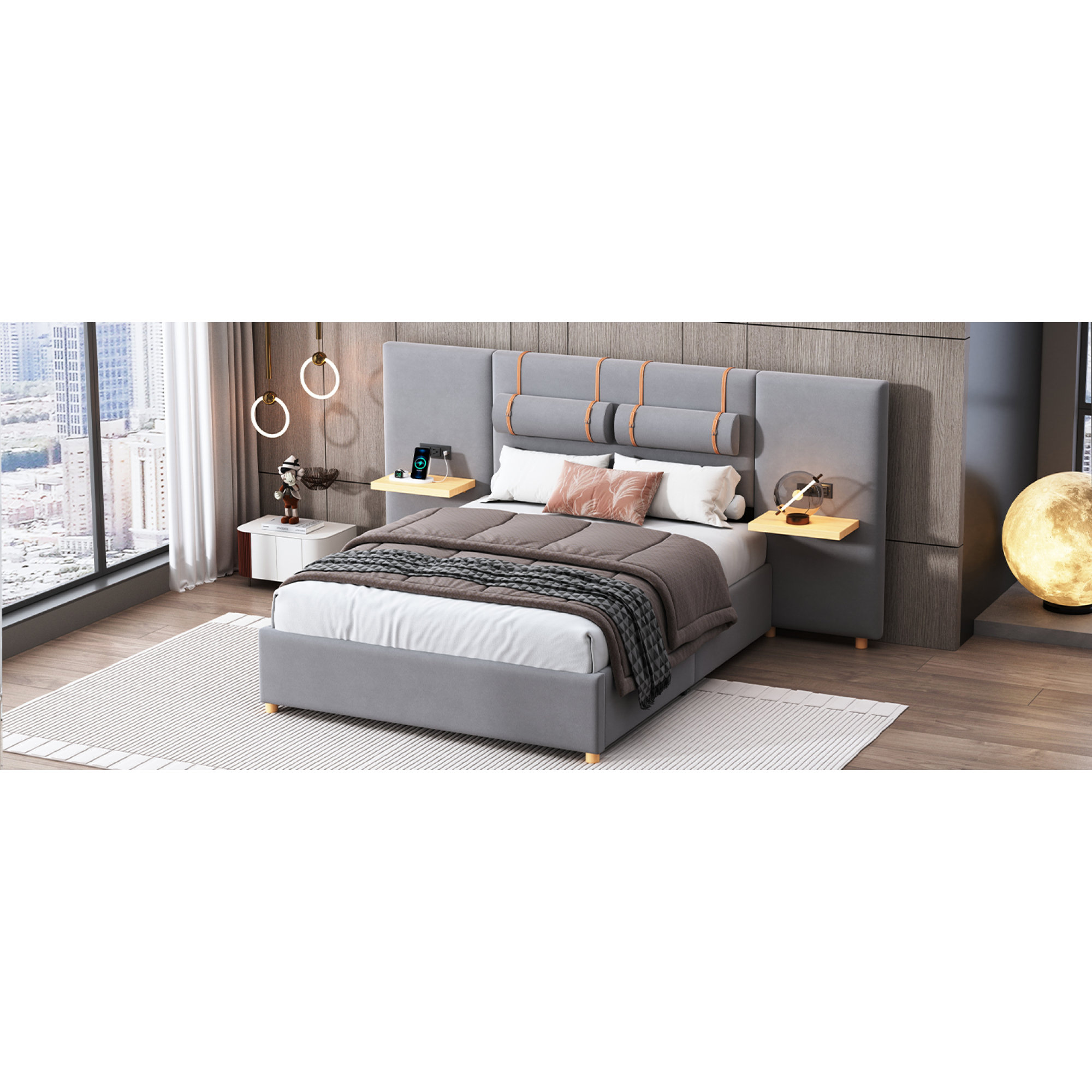 Latitude Run® Convenience With Power Outlets Velvet Comfort Modern ...