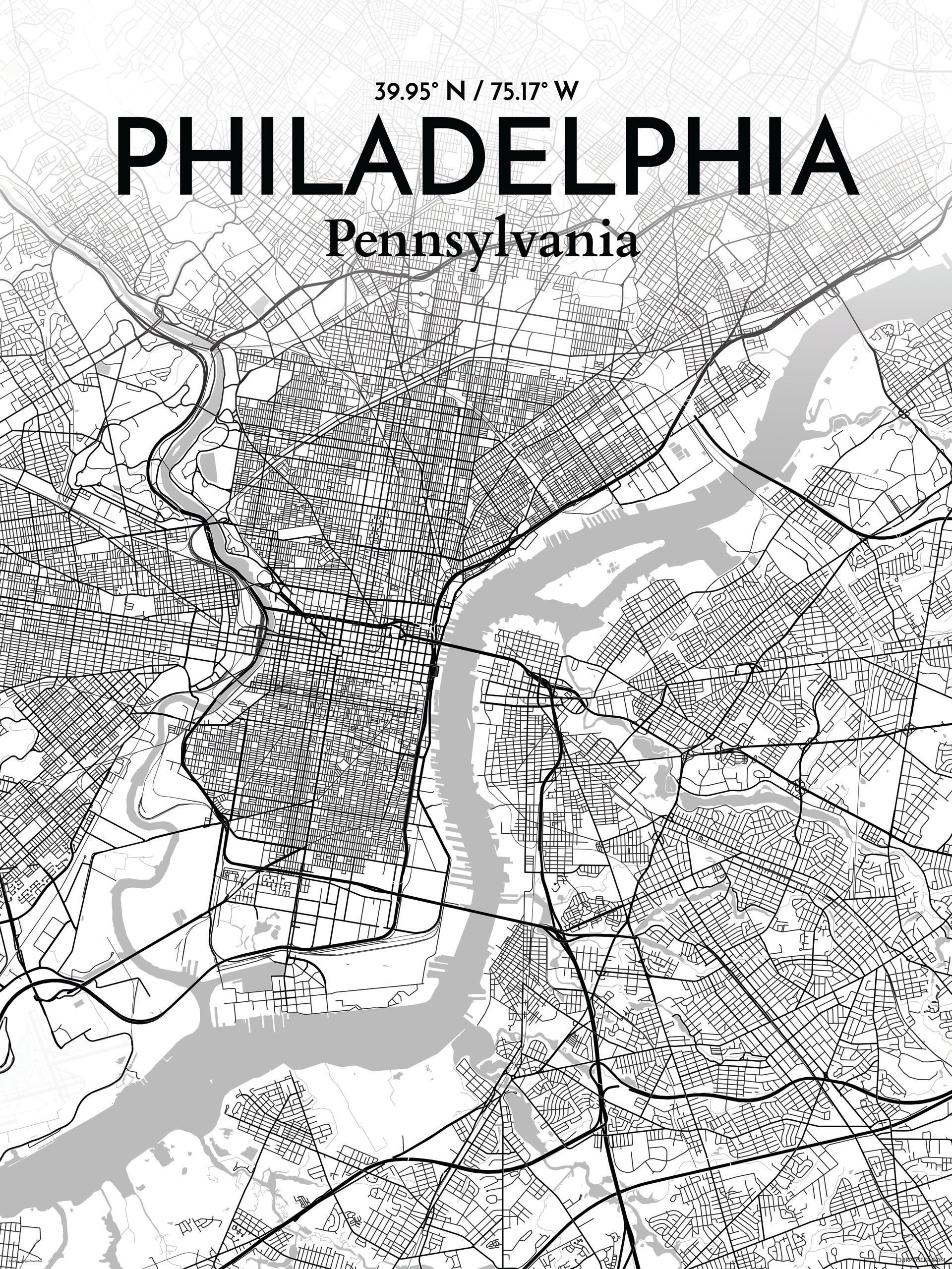 OurPoster.com 'Philadelphia City Map' Graphic Art Print Poster in Tones ...