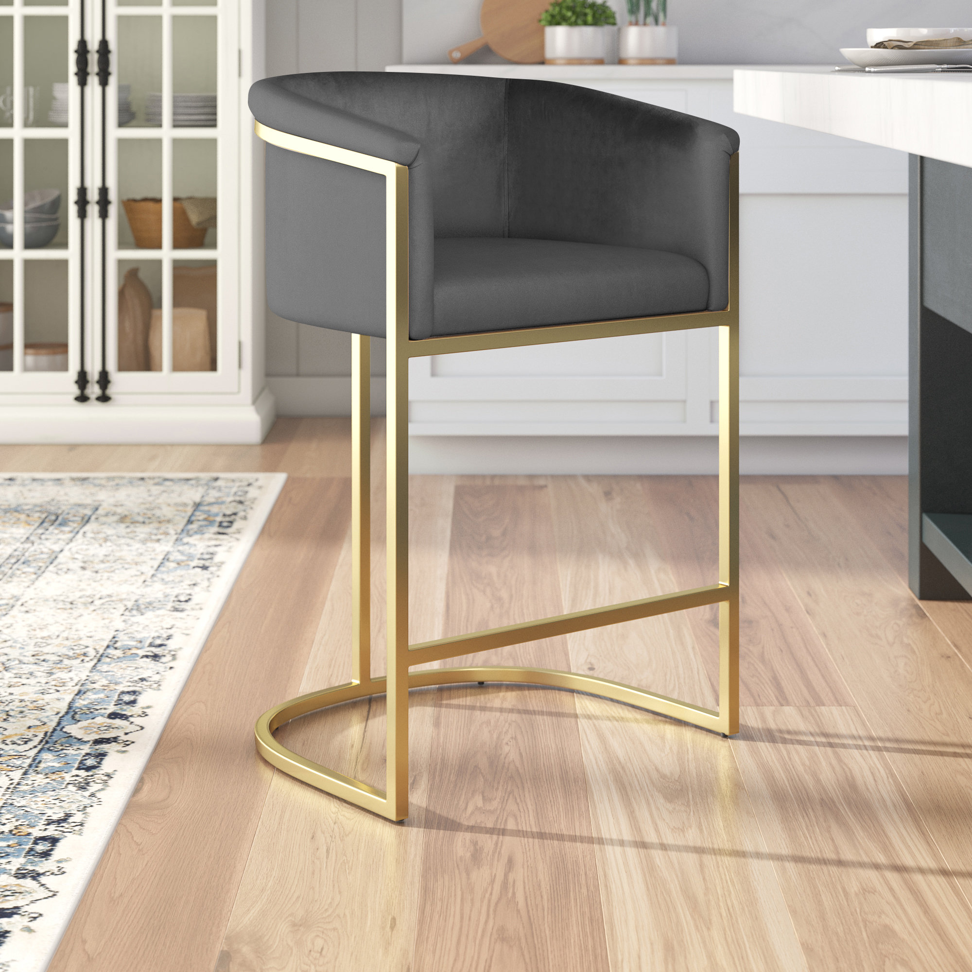 Everly Quinn Hani Upholstered 27'' Counter Stool with Metal Frame ...