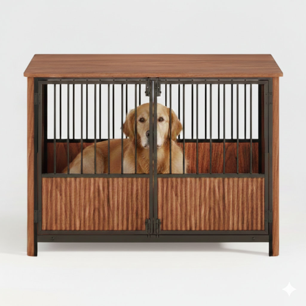 August Grove® 43'' Walnut Fluted Wood Furniture Style Dog Crate For ...