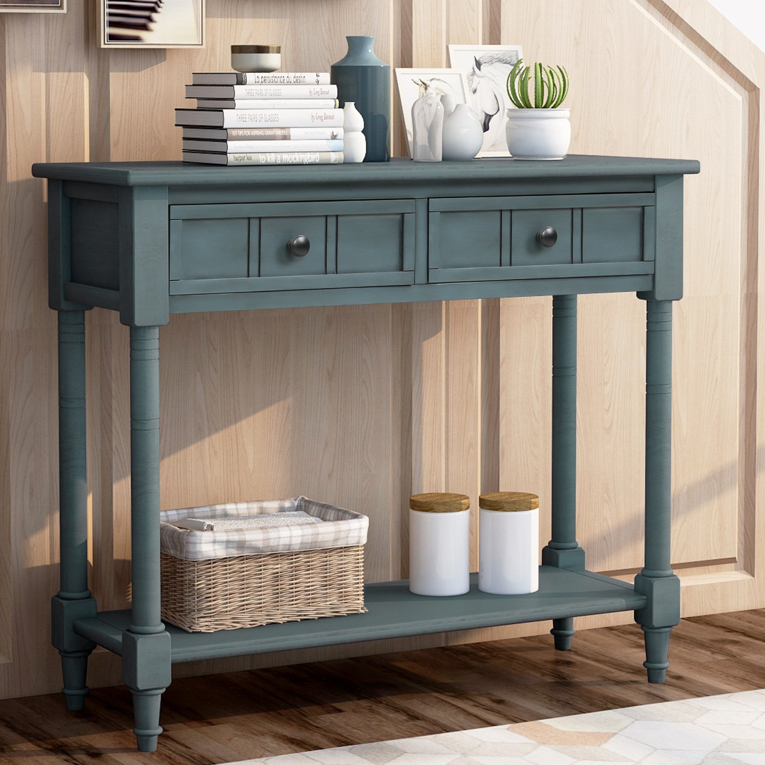 Dovecove 35.4" Console Table With Two Drawers And Bottom Shelf ...