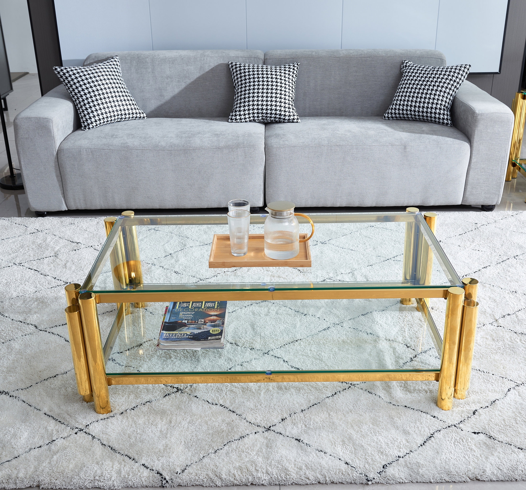 Ivy Bronx Rectangle Modern Stainless Steel Coffee Table, Double-Layer ...