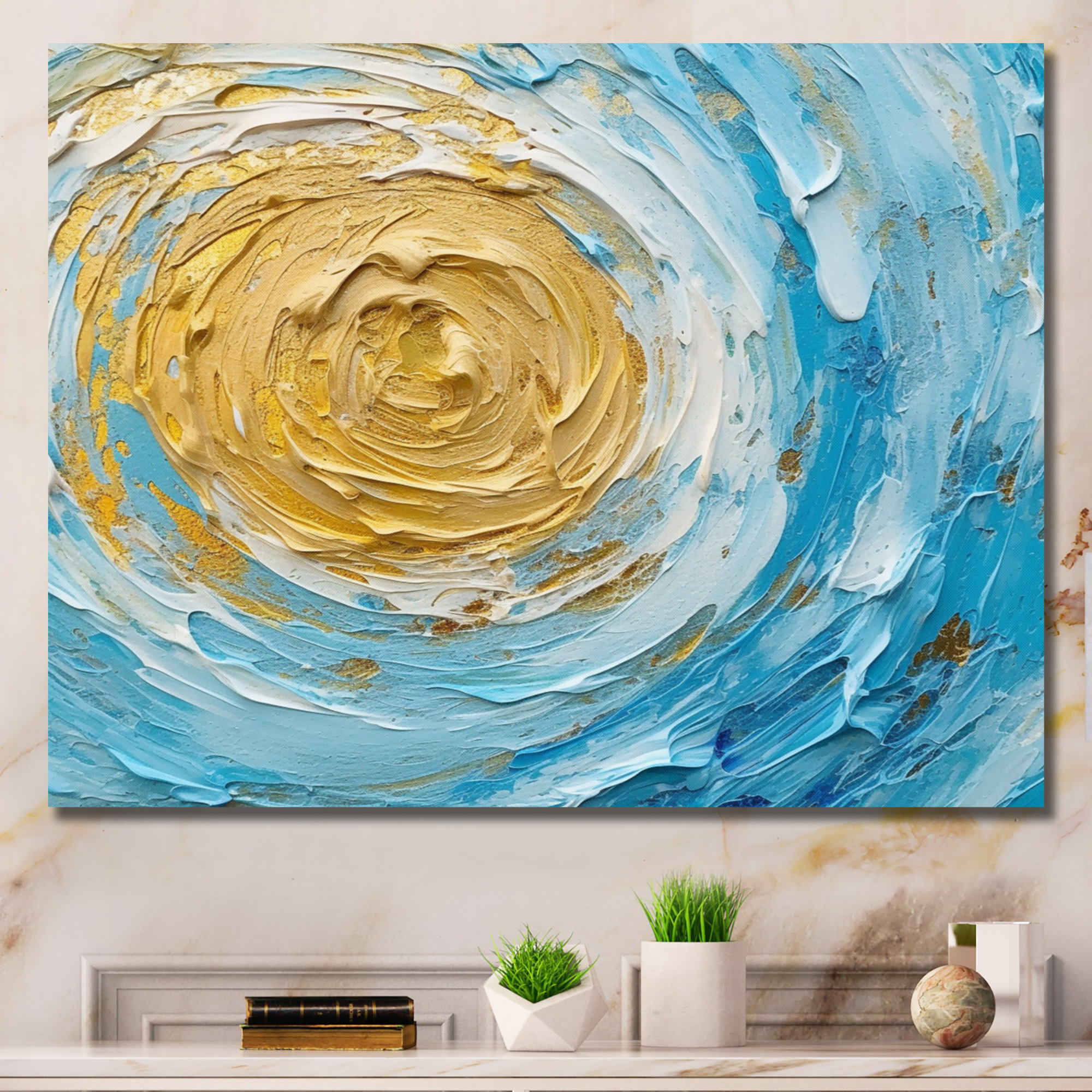 Wrought Studio Baby Blue And Gold Enchanted Whirls I On Canvas Print ...