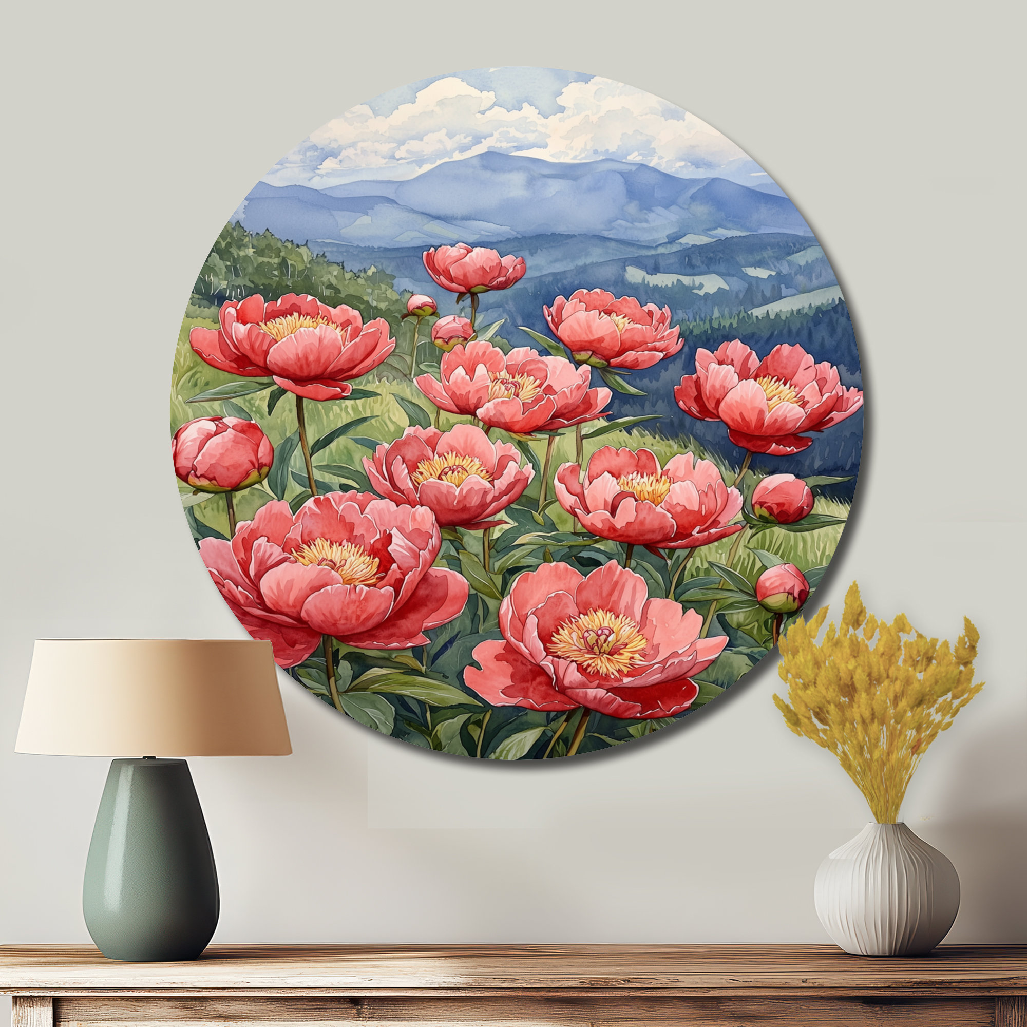 Winston Porter Peonies In The Mountain Ridge II - Traditional Red Metal ...