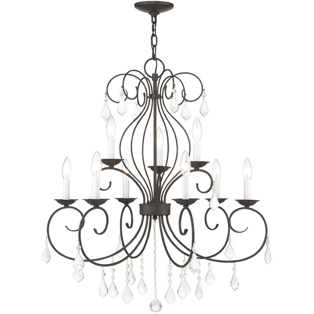 Lighting Lumens 6 Light + 3 Light Brushed Nickel Chandelier With Clear ...