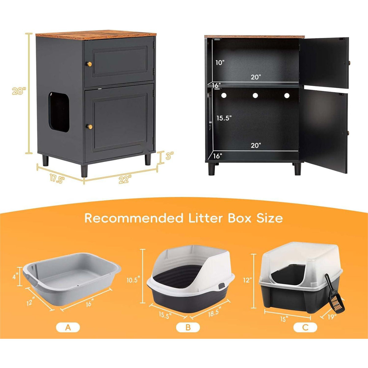 Tucker Murphy Pet™ Litter Box Enclosure, Odor-Free Design, Storage ...