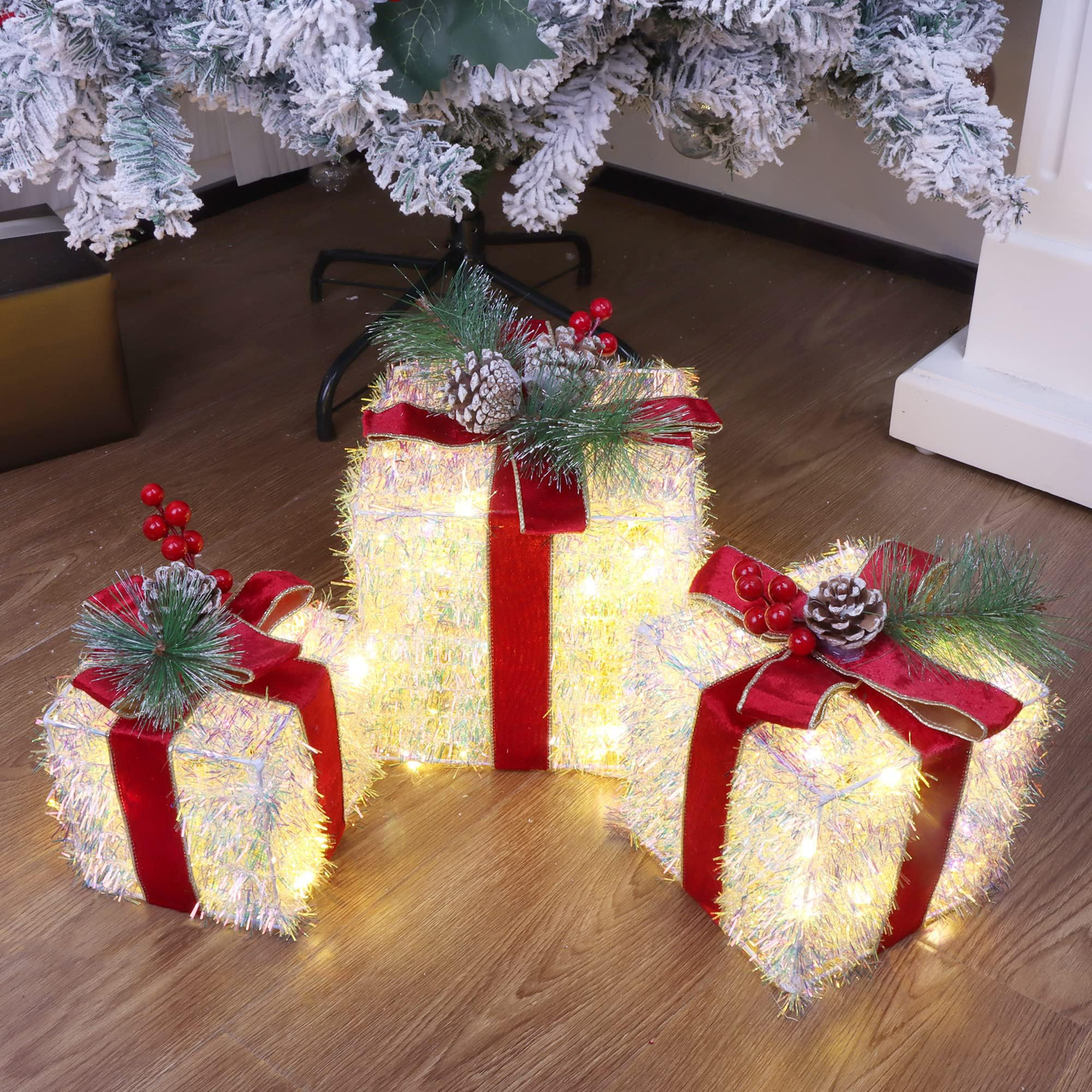 ADROIM Christmas Lighted Gift Boxes Decor Set Of Three Pre-Lit LED ...