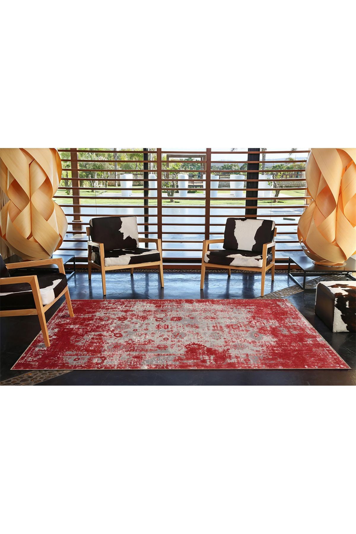 Hokku Designs Red Modern Pattern Decorative Rug Machine Washable | Wayfair